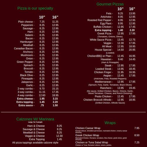 South Berwick House of Pizza menu in South Berwick, Maine, USA