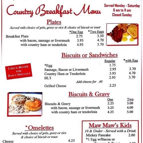 Maw Maws Kitchen Menu In Mocksville North Carolina Usa