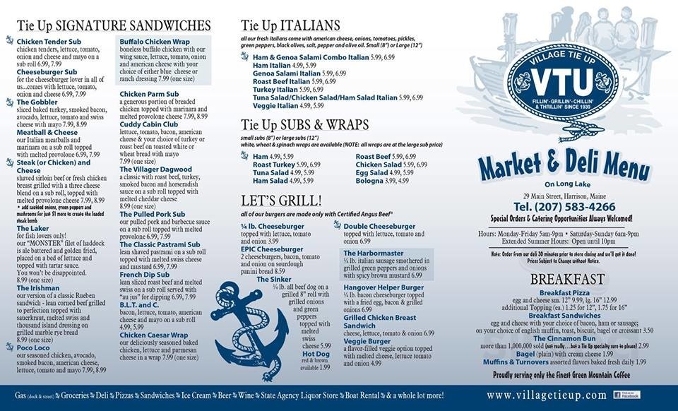 Village Tie Up Market & Deli menus in Harrison, Maine, United States