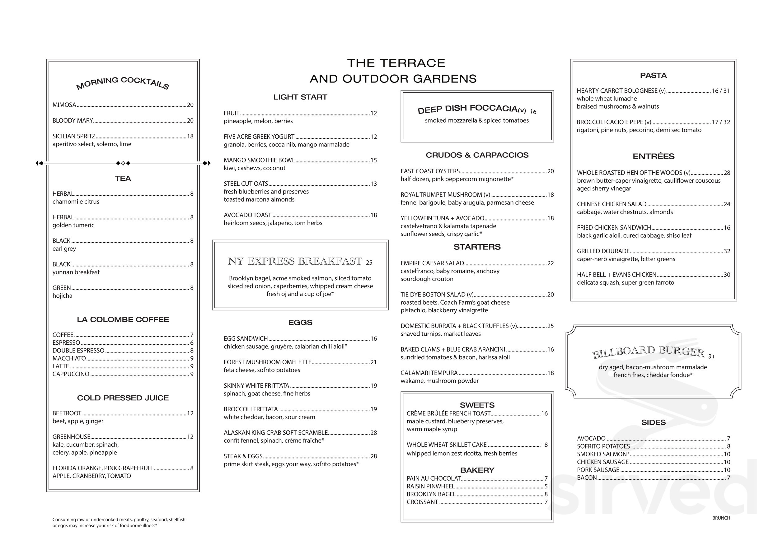 The Terrace menu in New York, New York, USA