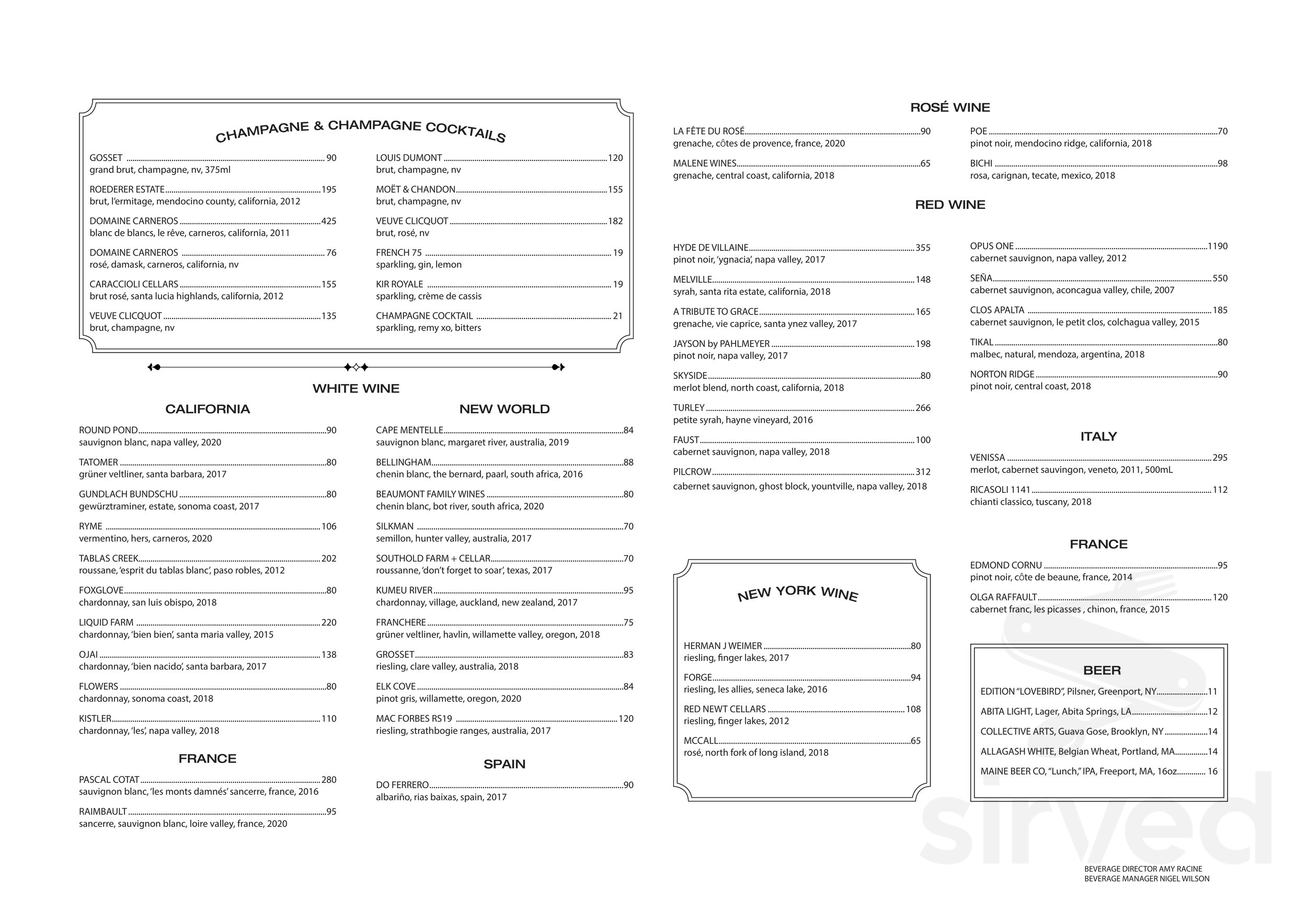 The Terrace menu in New York, New York, USA