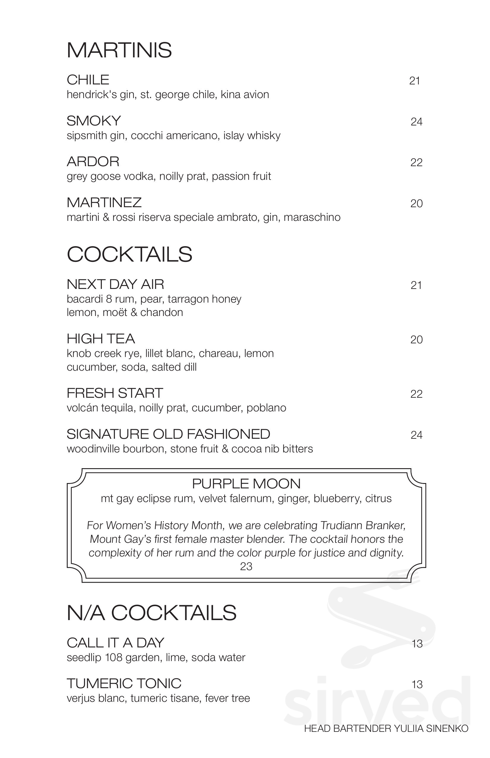 The Terrace menu in New York, New York, USA