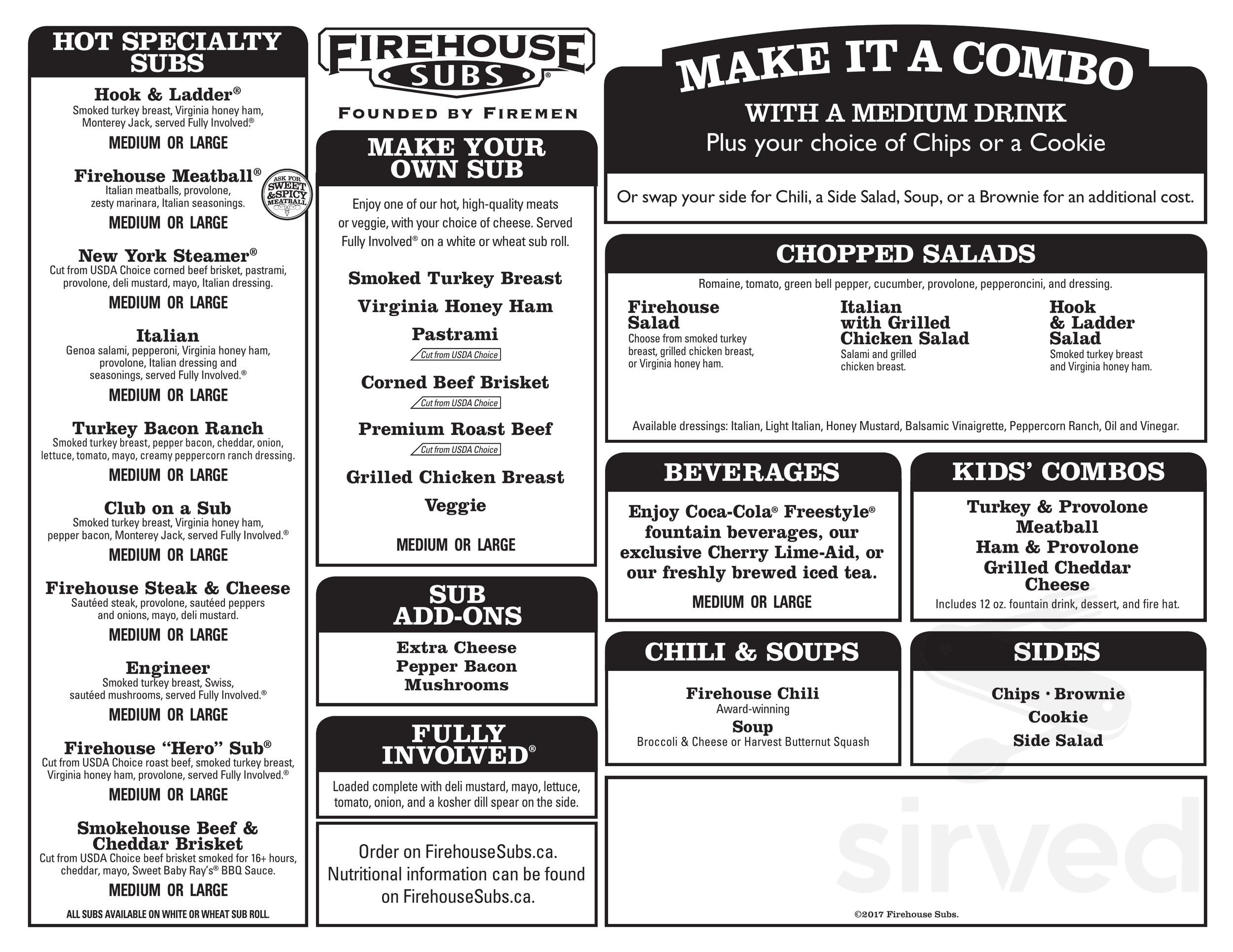Menu - Bowmanville ON's Firehouse Subs | Sirved