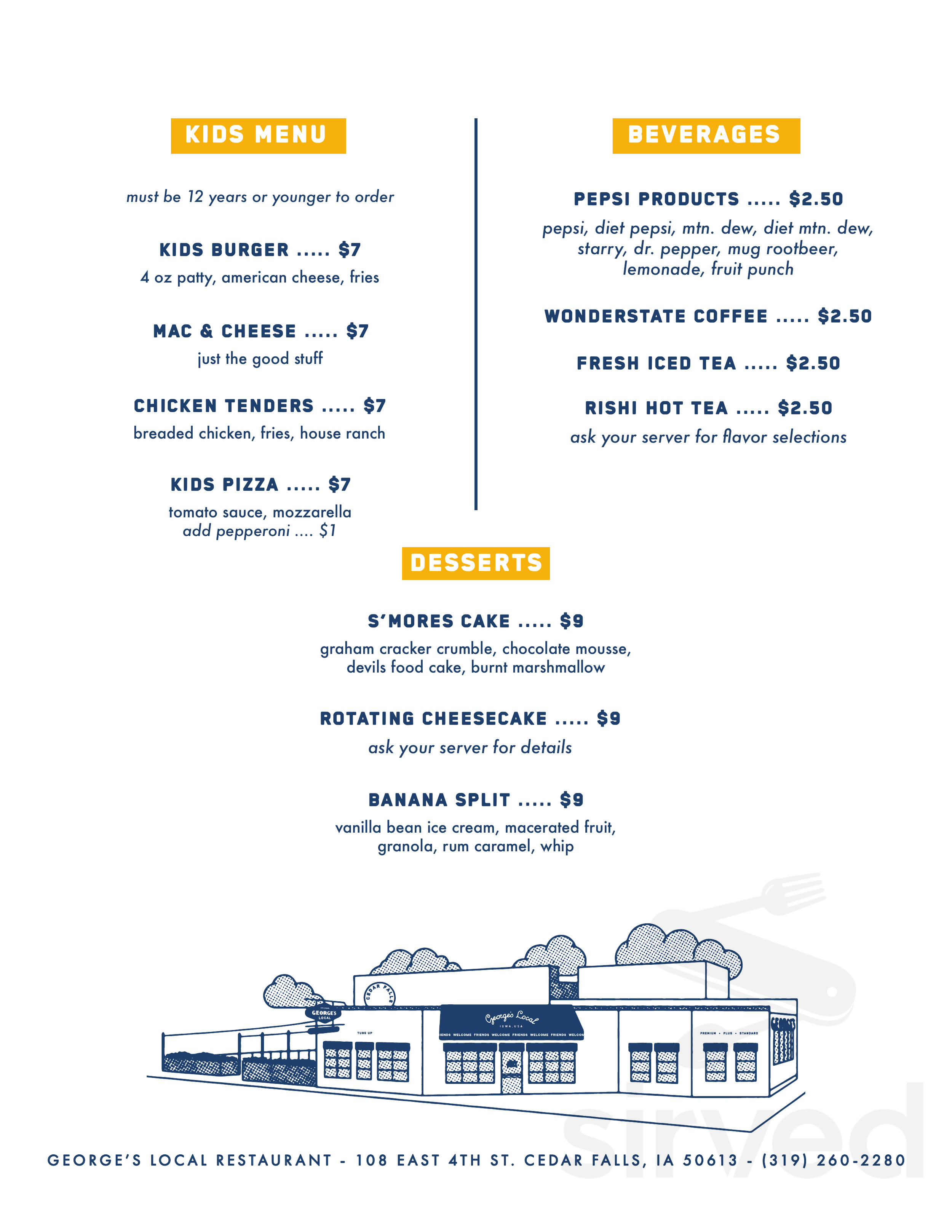 Menu for George's Local in Cedar Falls, IA | Sirved