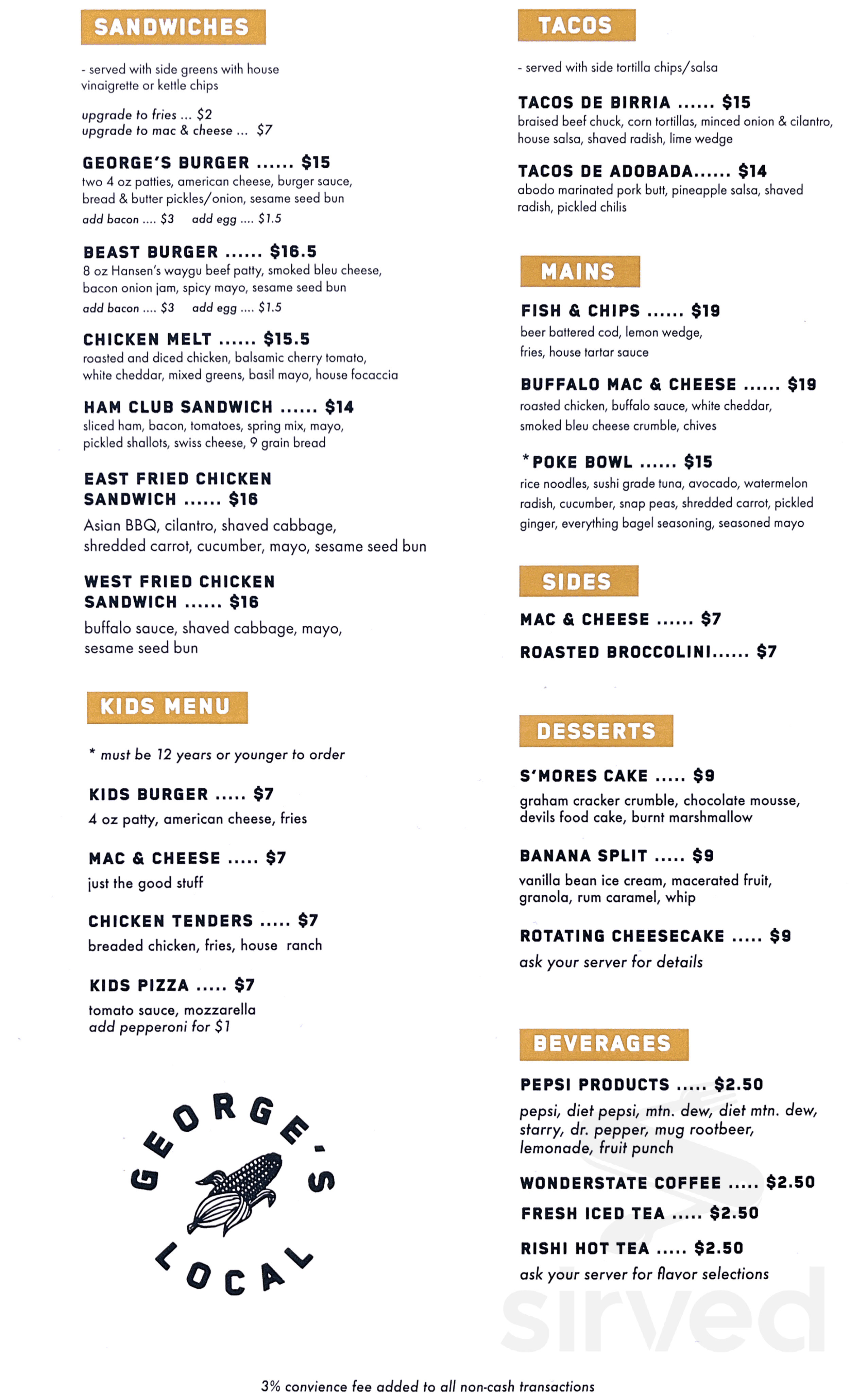 Menu for George's Local in Cedar Falls, IA | Sirved