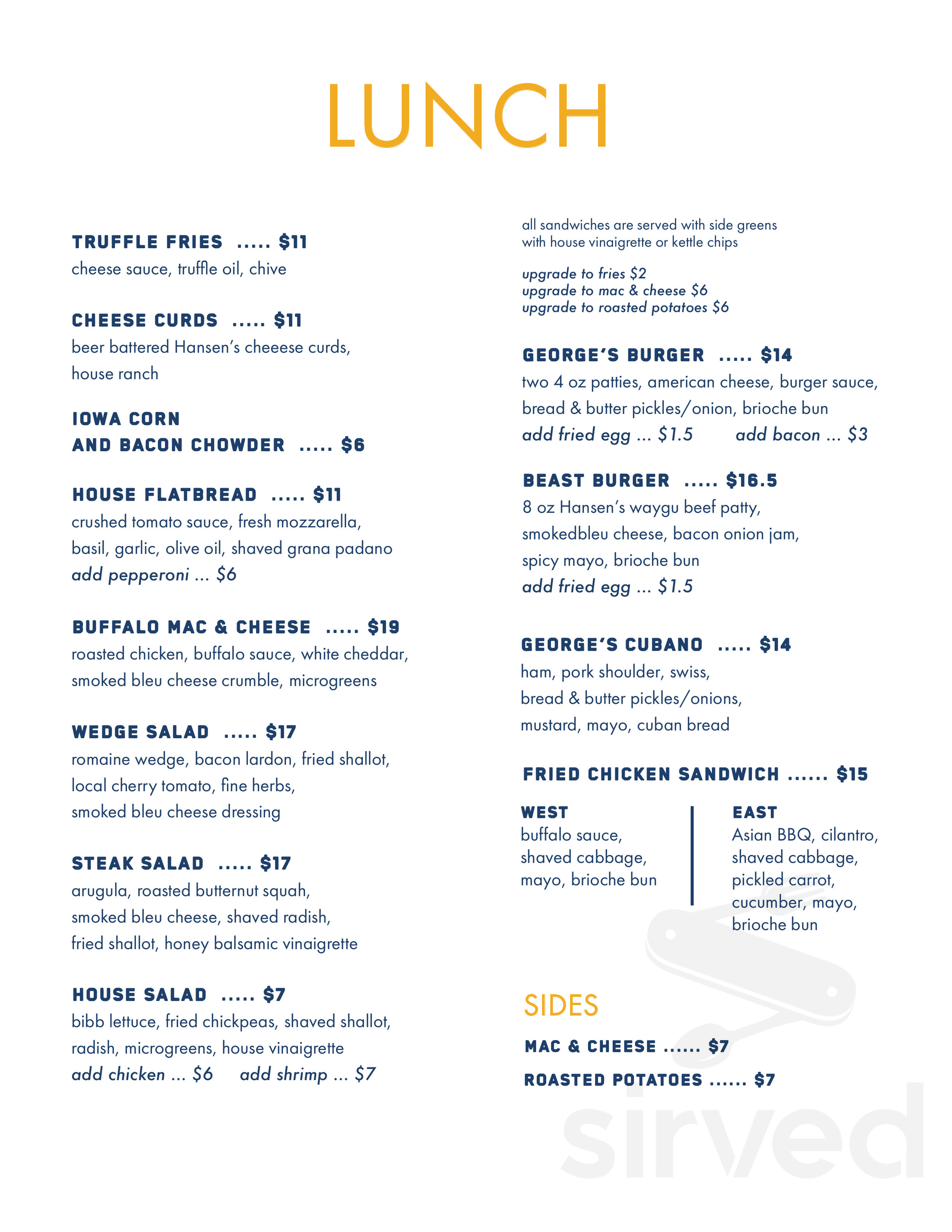 George's Local menu in Cedar Falls, Iowa, USA