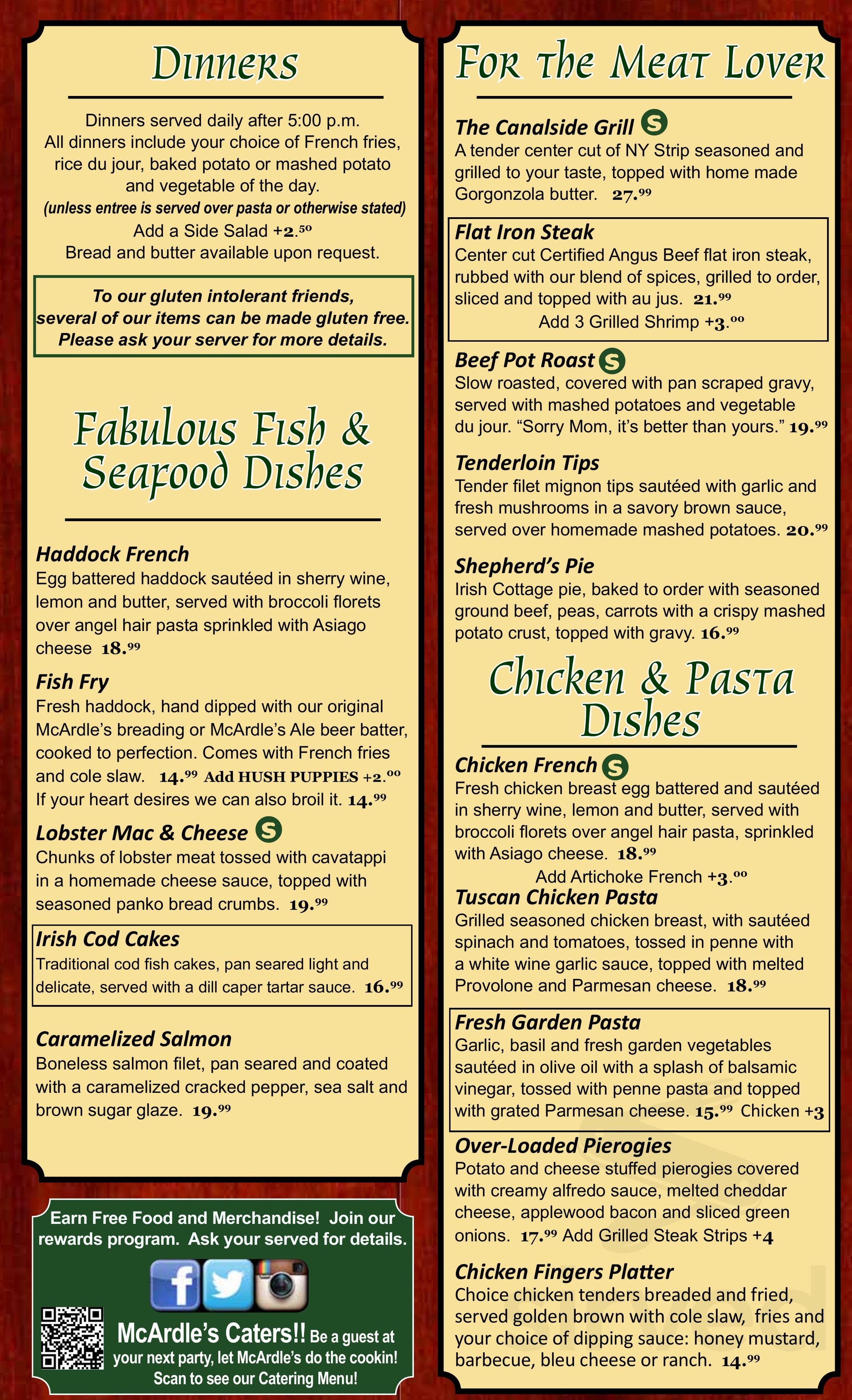 McArdle's Restaurant menu in Fairport, New York, USA