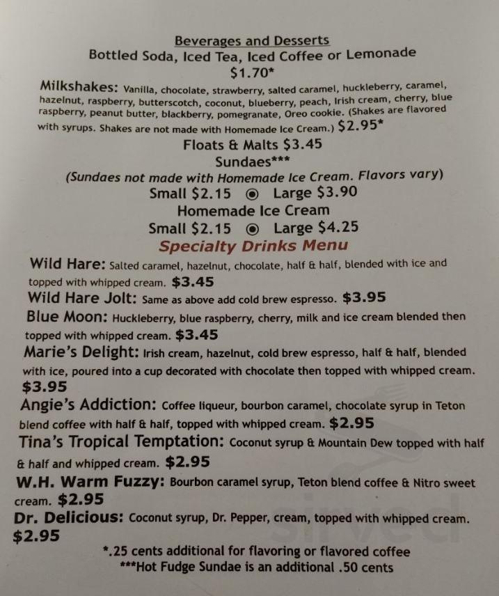 Wild Hare Cafe menu in Dubois, Idaho, USA