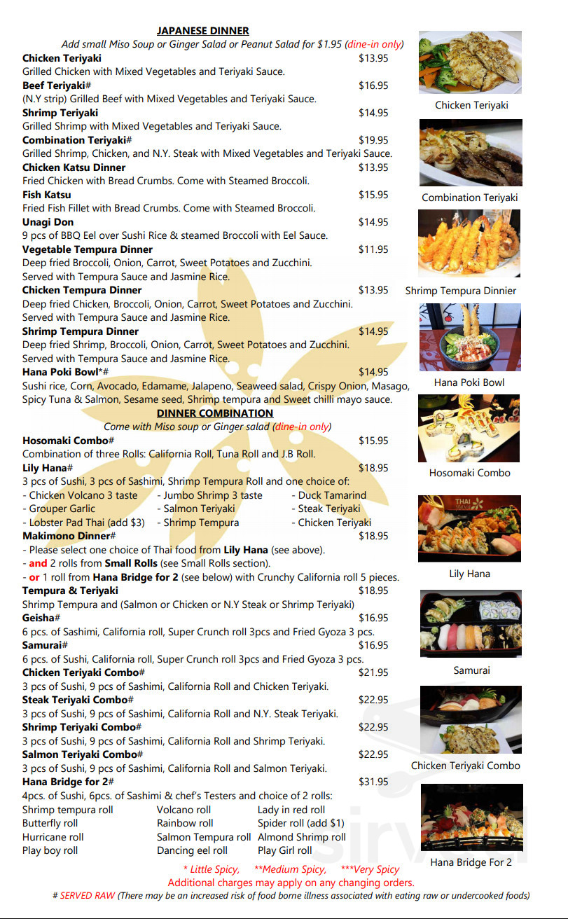Thai Hana Restaurant & Sushi Bar menus in Melbourne, Florida, United States