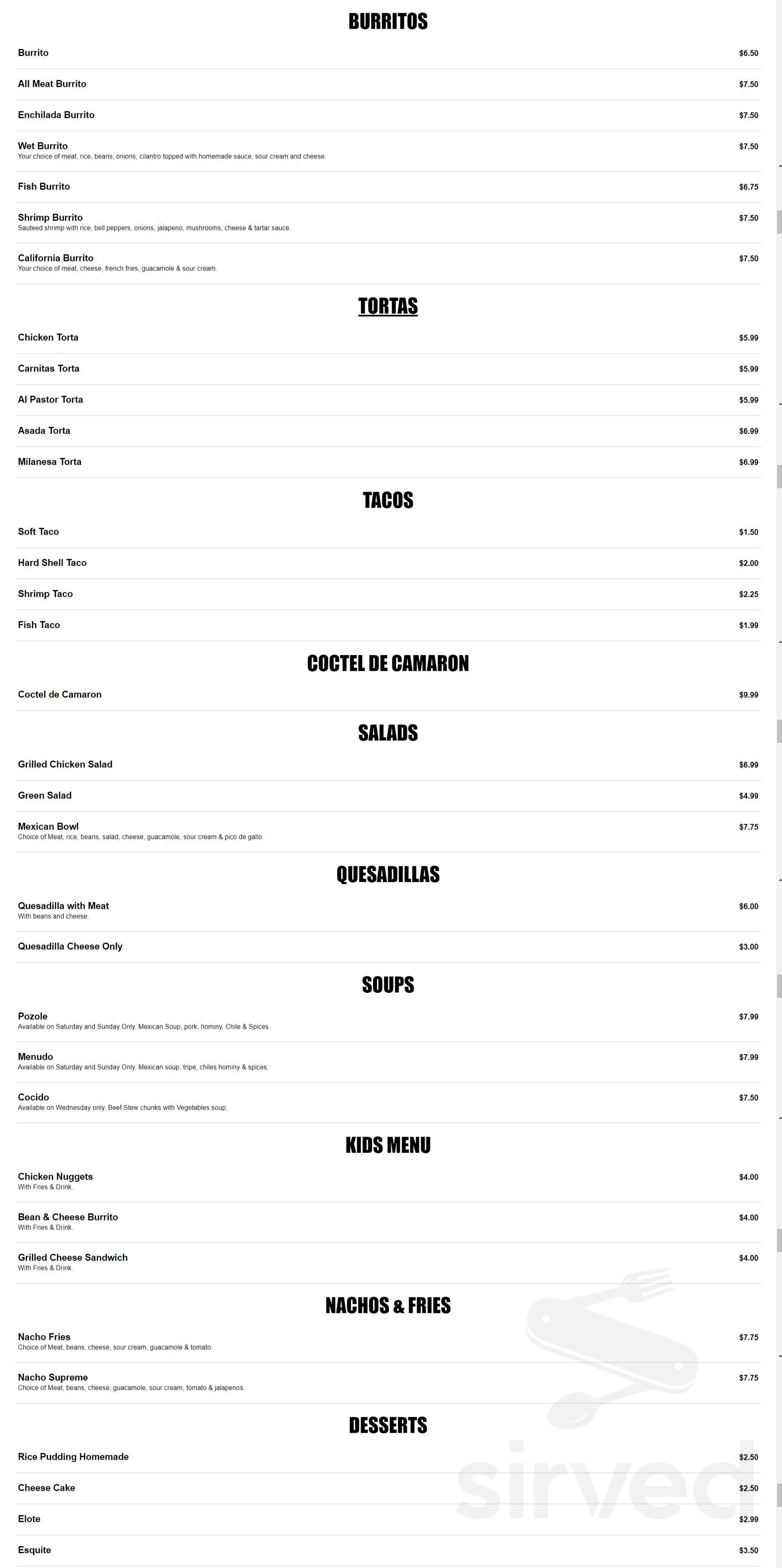Menu - Montebello CA's La Enchilada Mexican Food | Sirved
