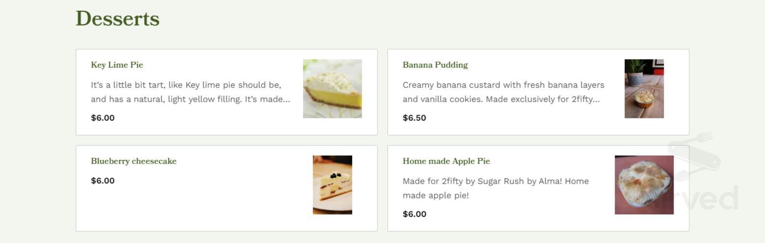 2Fifty Texas BBQ menu in Riverdale Park, Maryland, USA