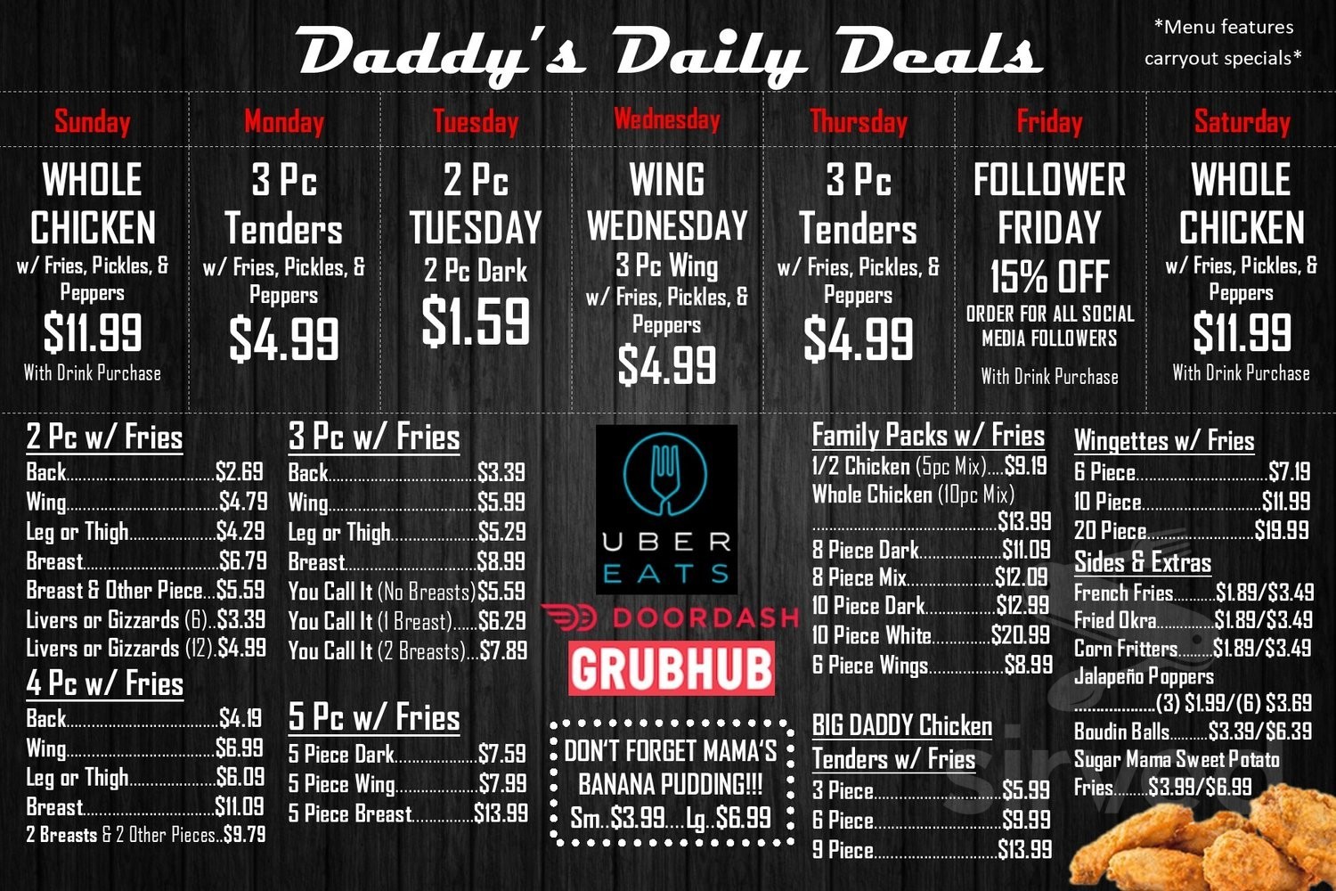 Daddy Mac's Chicken menu in Dallas, Texas, USA