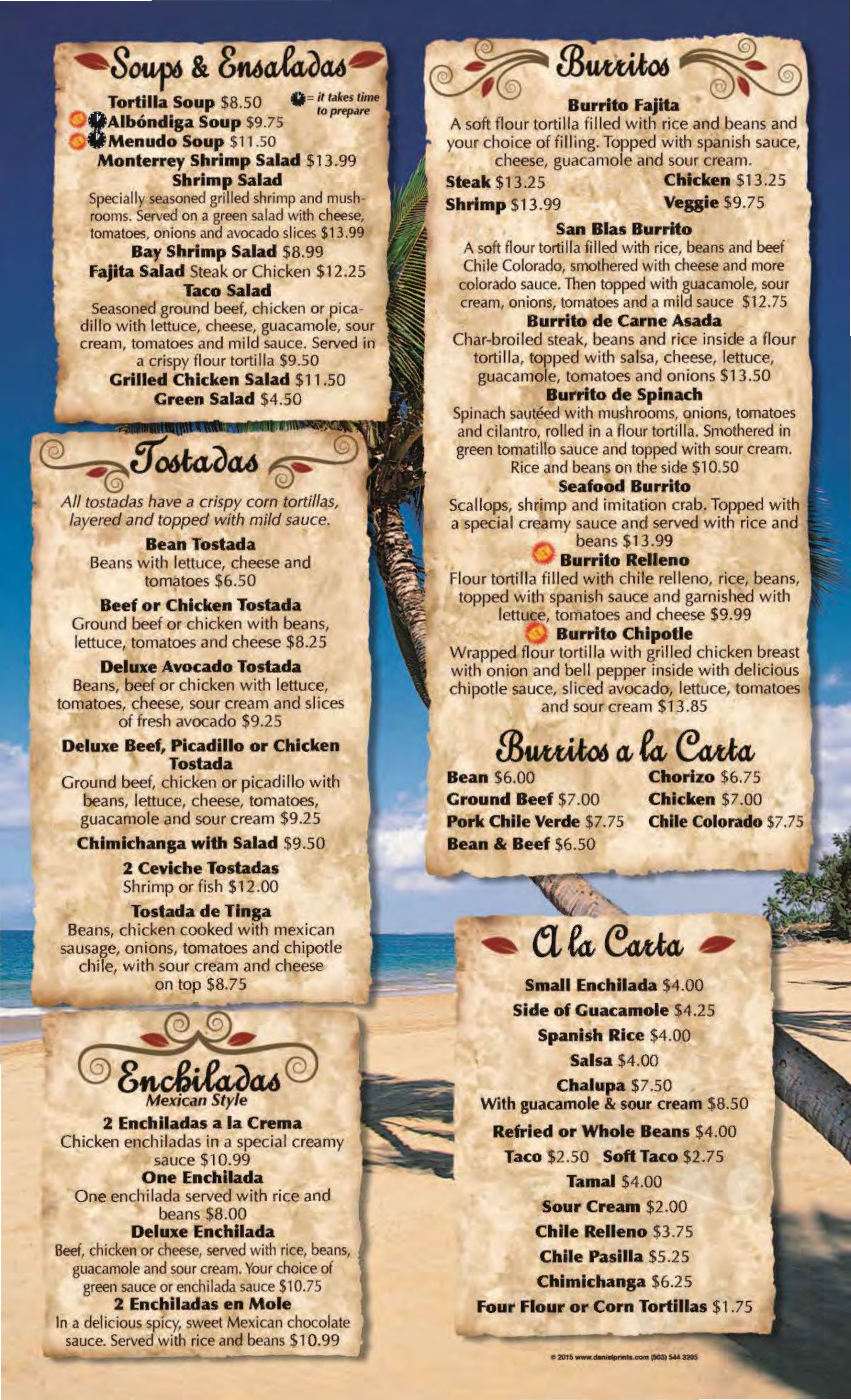 San Blas Mexican Restaurant menus in Puyallup, Washington, United States