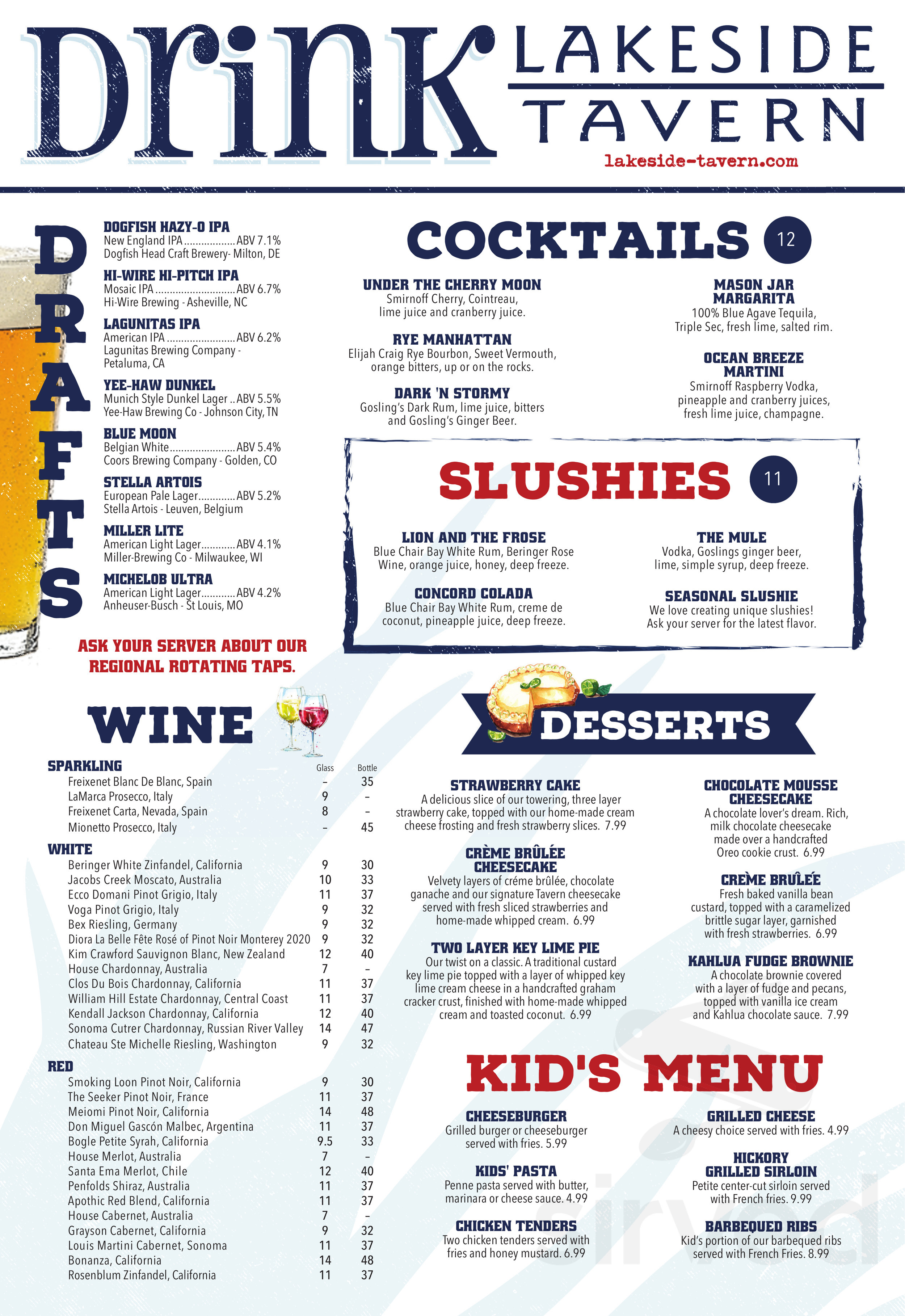 Lakeside Tavern menu in Knoxville, Tennessee, USA