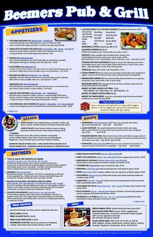 Beemers Pub & Grill menu in Fitchburg, Massachusetts, USA
