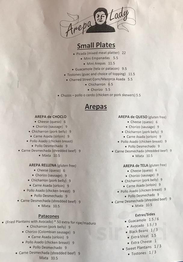 Menu for Arepa Lady in Queens, NY | Sirved