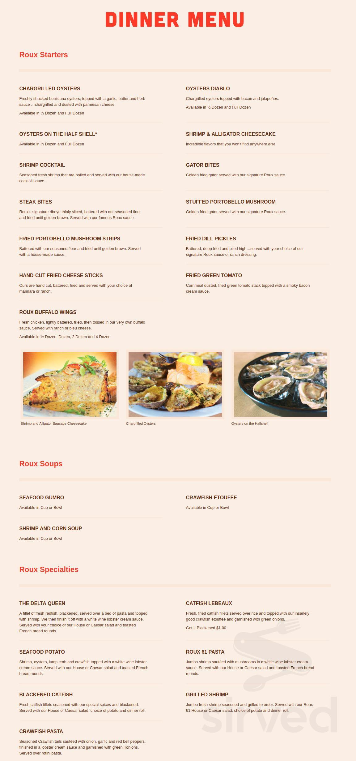 Menu for Roux 61 in Natchez, MS | Sirved