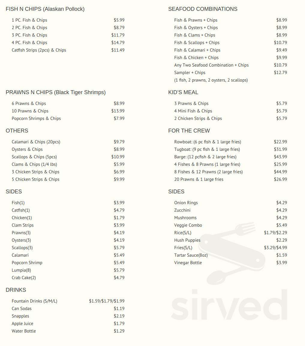 Menu for Tugboat Fish and Chips in San Jose, CA | Sirved