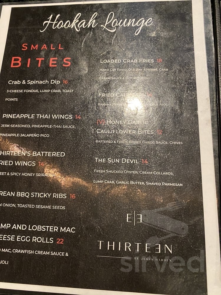 Menu - Houston TX's Thirteen | Sirved