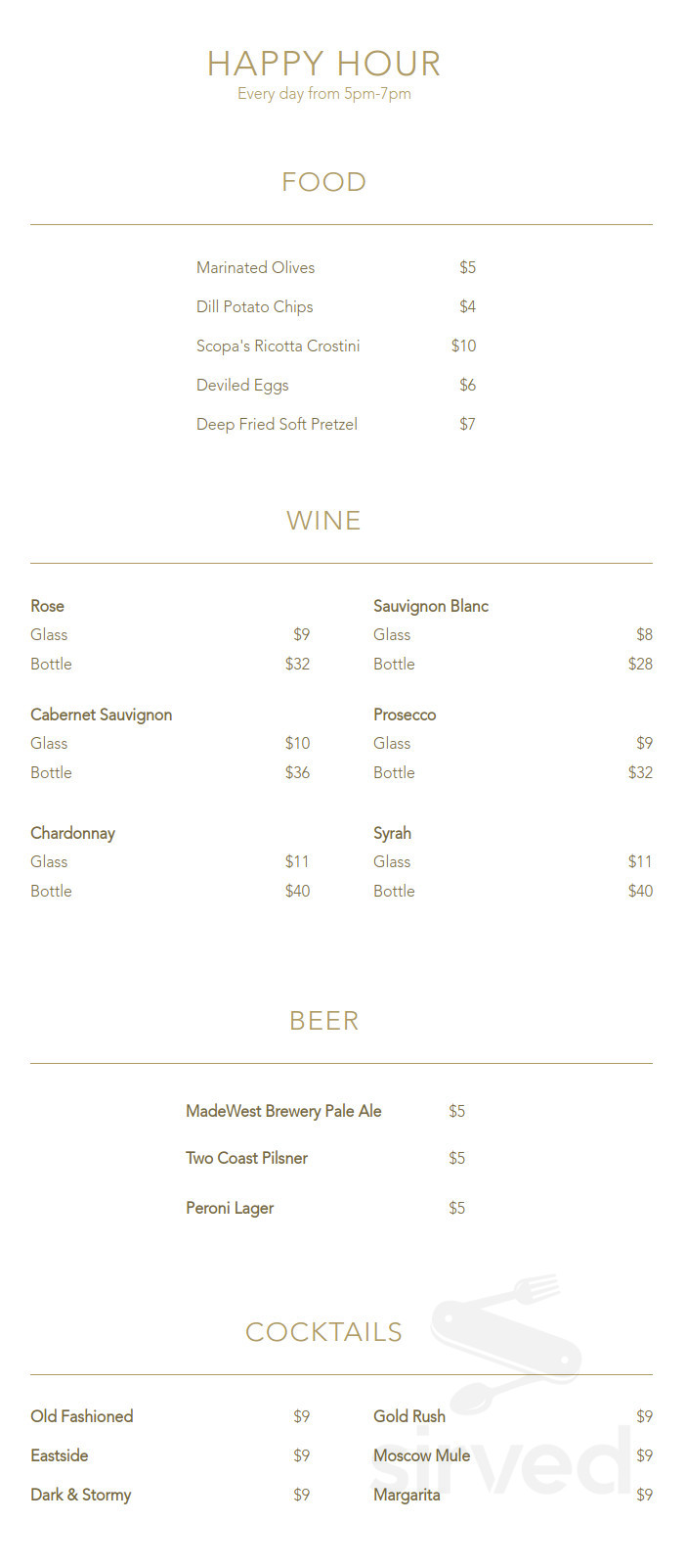 The Chestnut Club - Santa Monica Bar - Cocktails - Happy Hou Menu ...