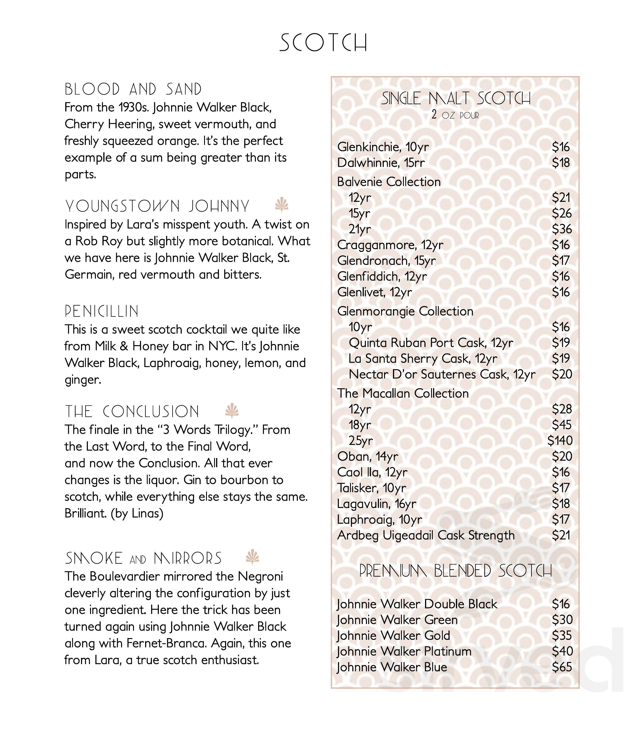 Velvet Tango Room menu in Cleveland, Ohio, USA