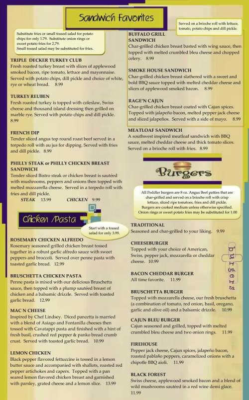 Peddlers Bar and Bistro menu in Clifton Park, New York, USA
