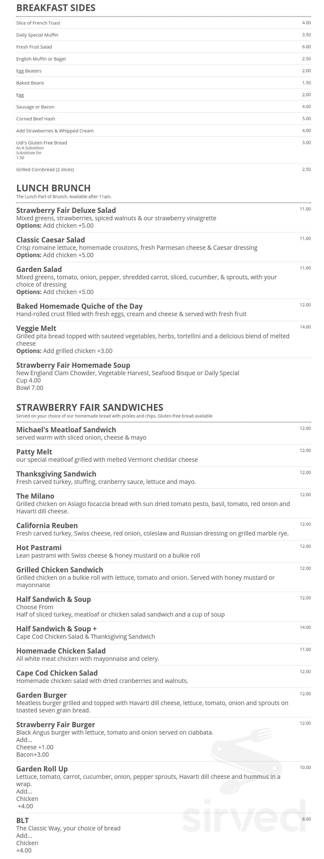 Strawberry Fair Restaurant menu in Norwell, Massachusetts, USA