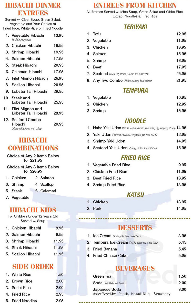 Menu - Medina OH's Tokyo - Hibachi & Sushi | Sirved