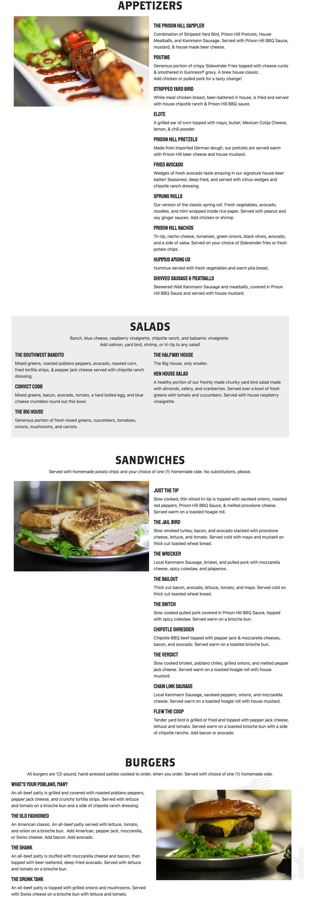 Prison Hill Brewing Company menu in Yuma, Arizona, USA