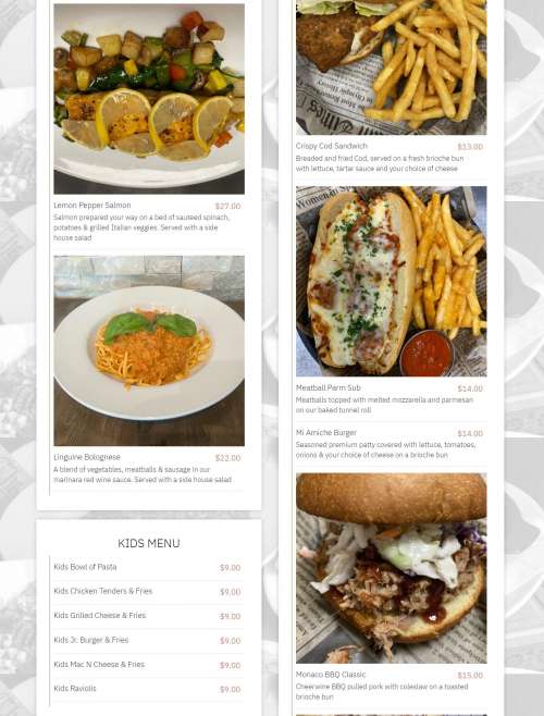 Mi Amiche menu in Mooresville, North Carolina, USA