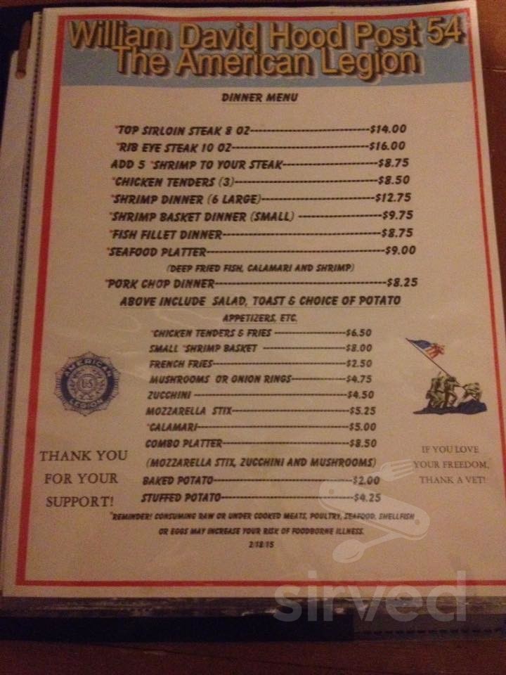 Menu - Coolidge AZ's Coolidge American Legion Dining Hall | Sirved