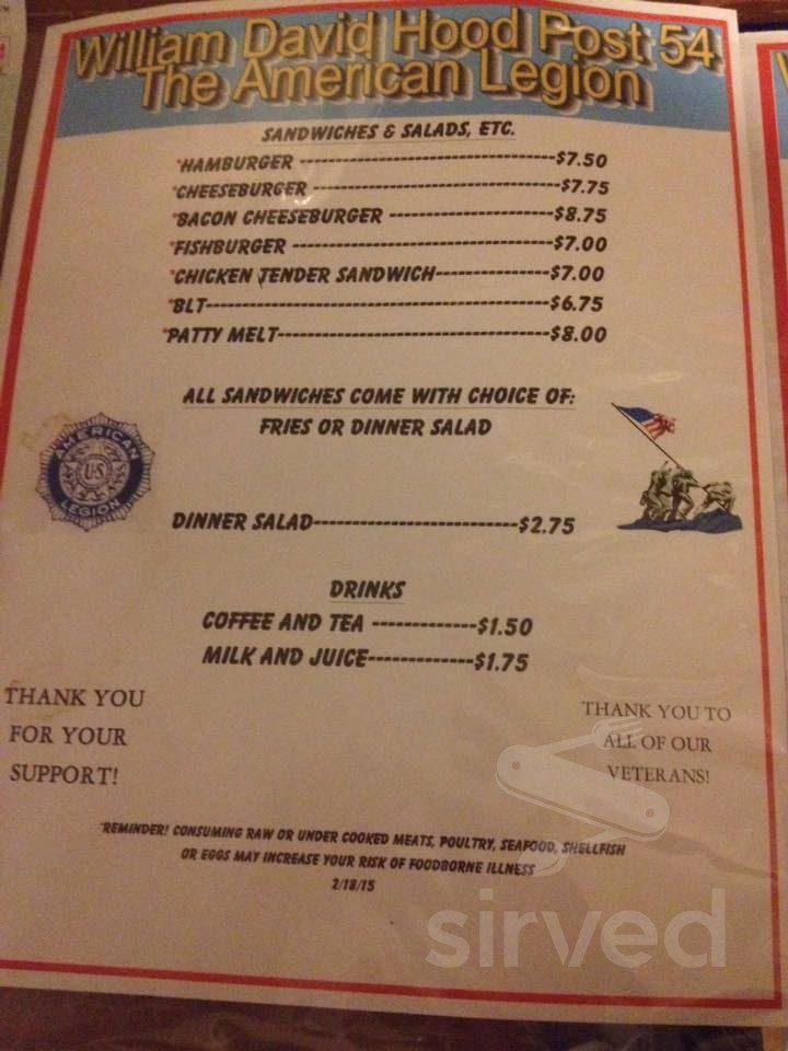Menu - Coolidge AZ's Coolidge American Legion Dining Hall | Sirved