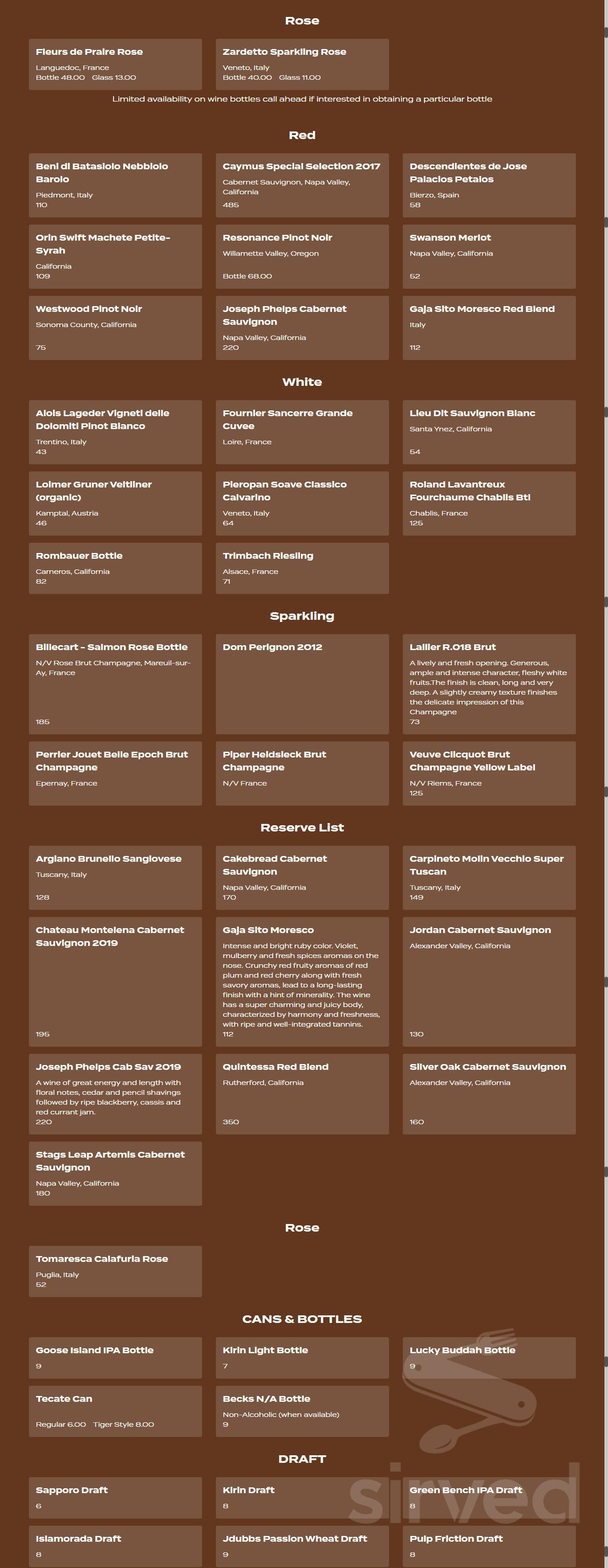 KOJO menu in Sarasota, Florida, USA