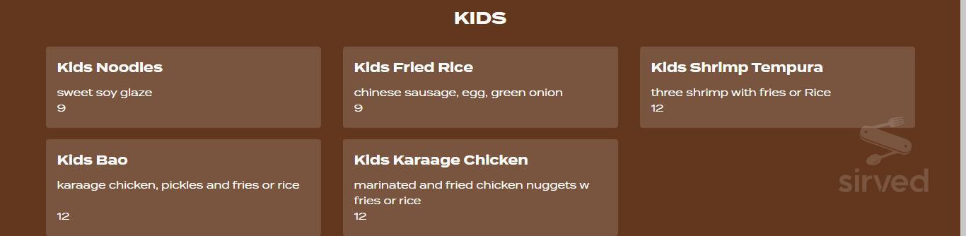 KOJO menu in Sarasota, Florida, USA