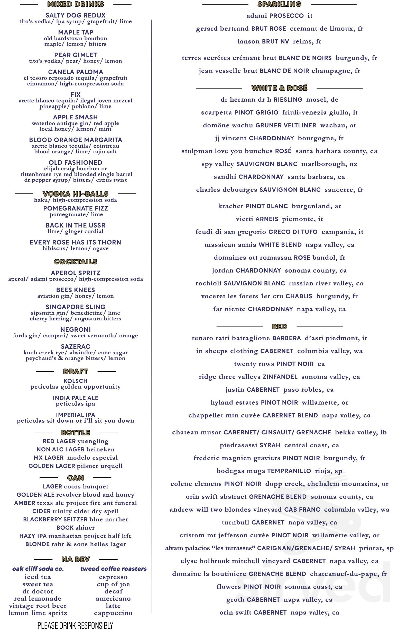 National Anthem menu in Dallas, Texas, USA