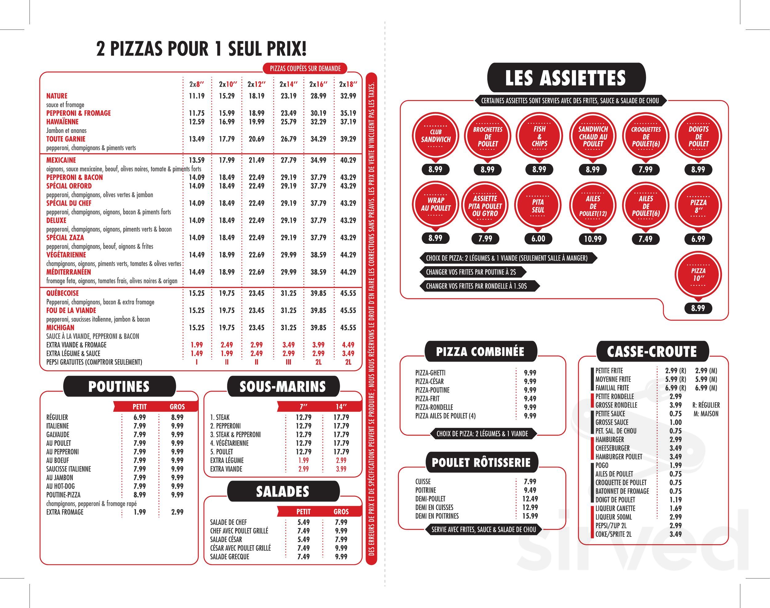 Pizza Du Monde menus in Magog, Quebec, Canada