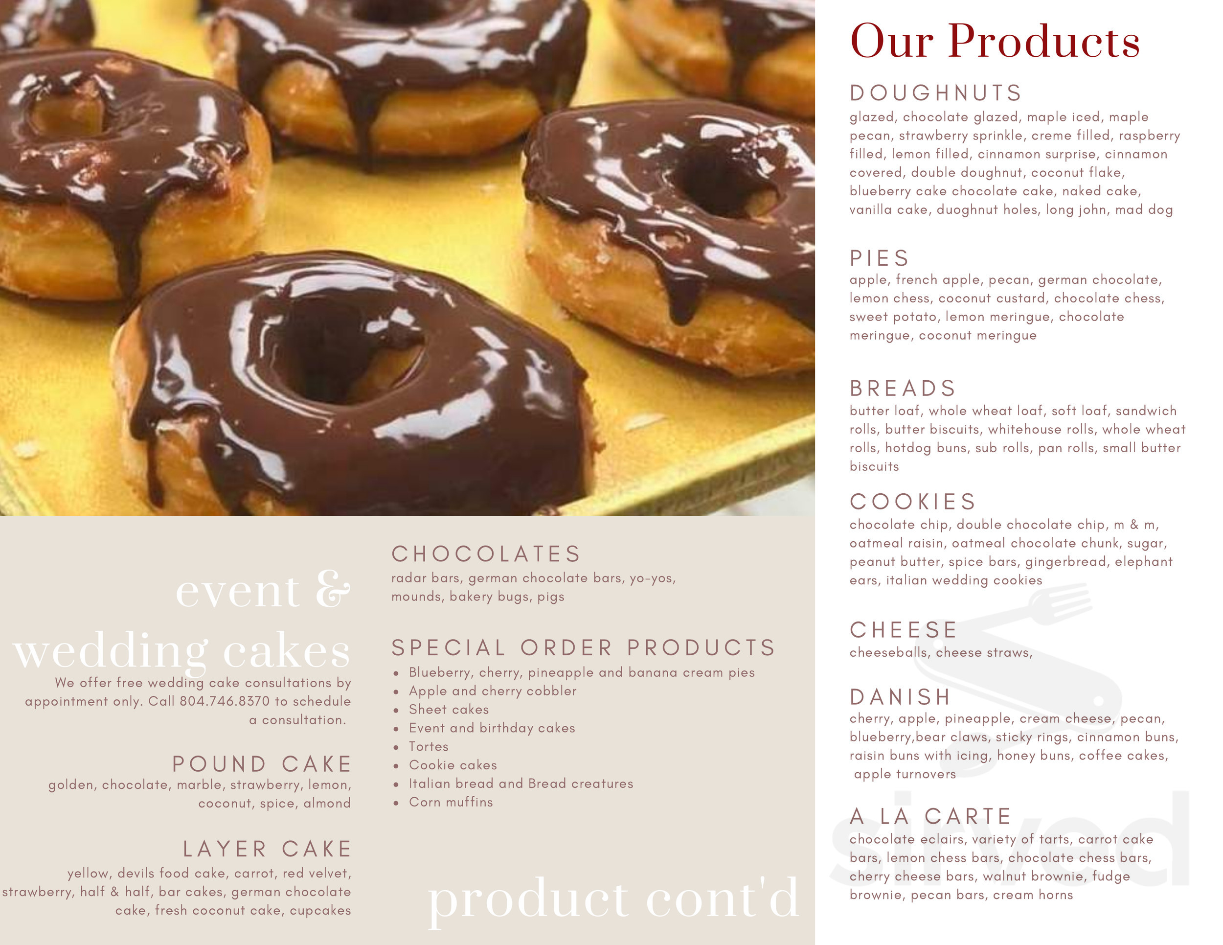 Williams Bakery menu in Mechanicsville, Virginia, USA