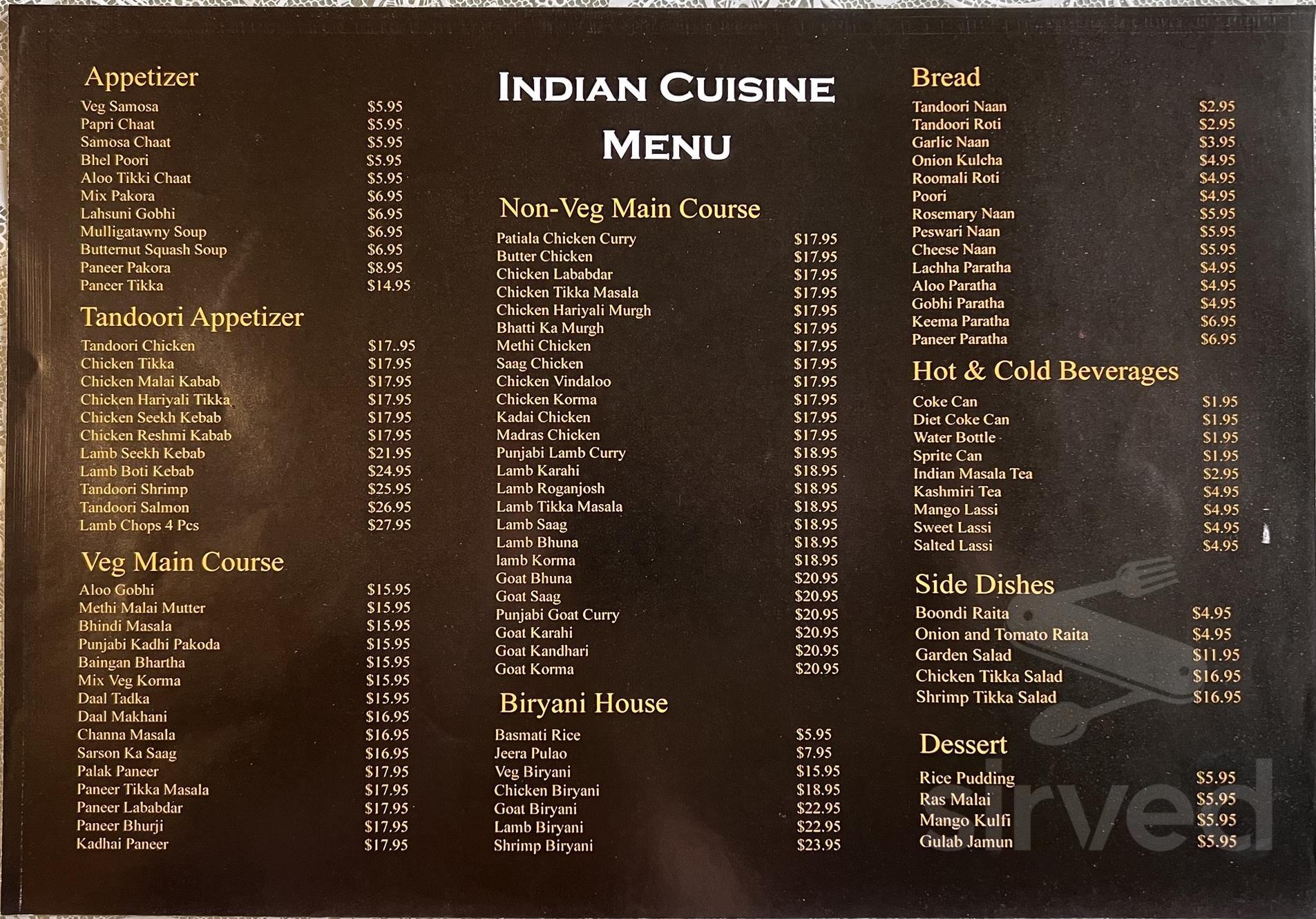 Patiala Curry Culture menu in Westminster, Maryland, USA