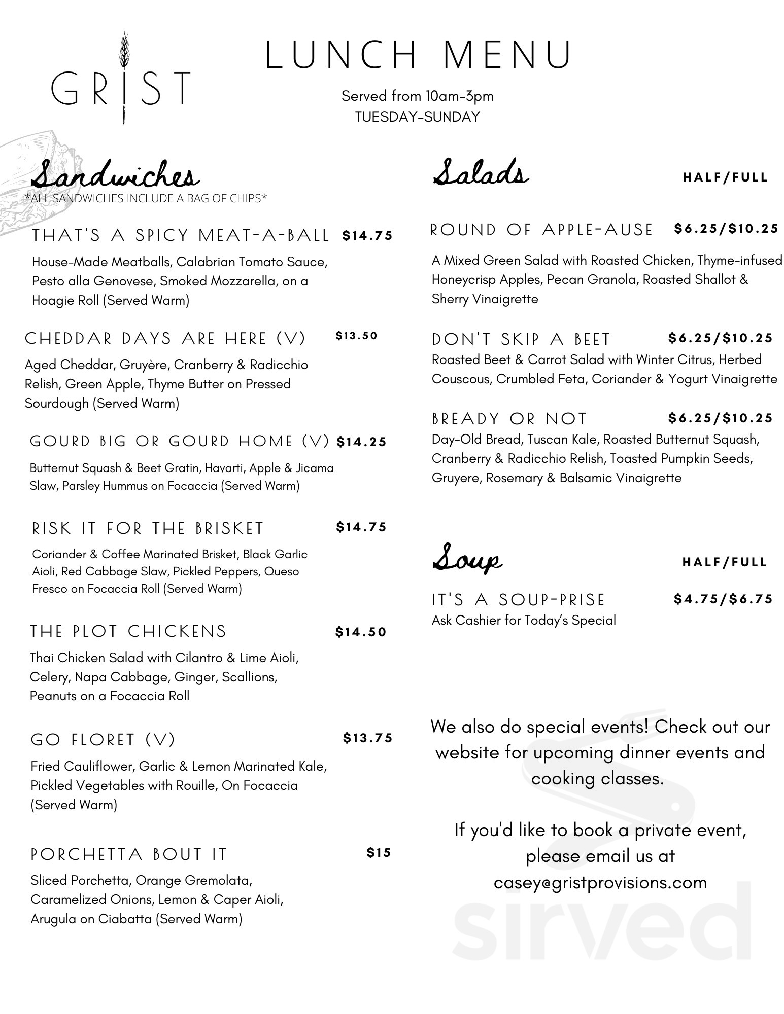 Menu for Grist in Dayton, OH | Sirved