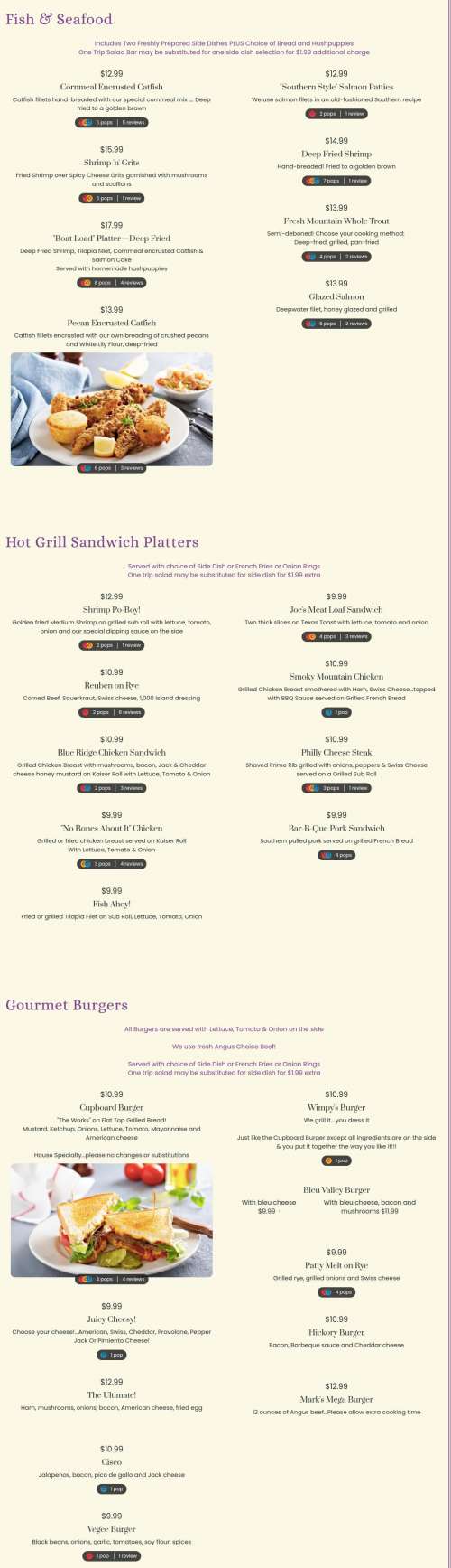 Cupboard Cafe & Gifts menu in Dillard, Georgia, USA