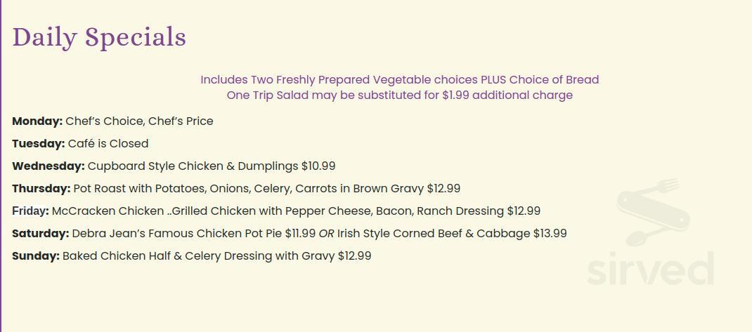 Cupboard Cafe & Gifts menu in Dillard, Georgia, USA
