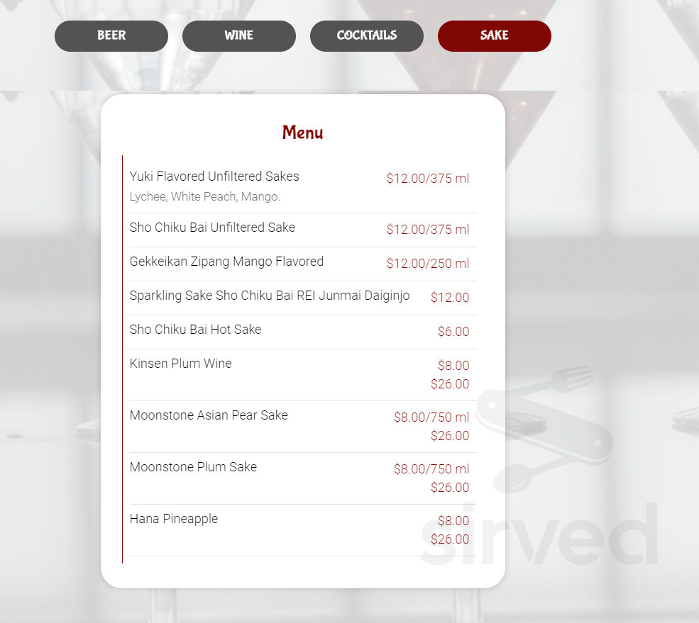 Menu - Urbandale IA's Taki Japanese Steakhouse | Sirved