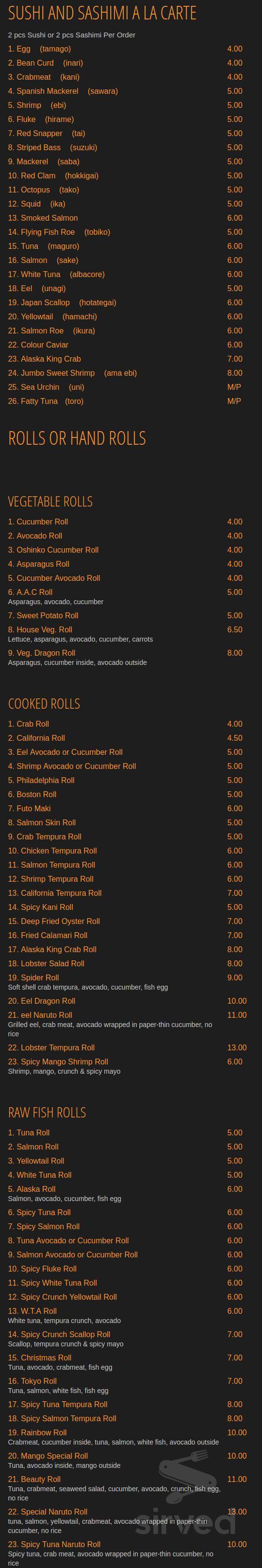 Momotaro Japanese Cuisine menu in Clark, New Jersey, USA