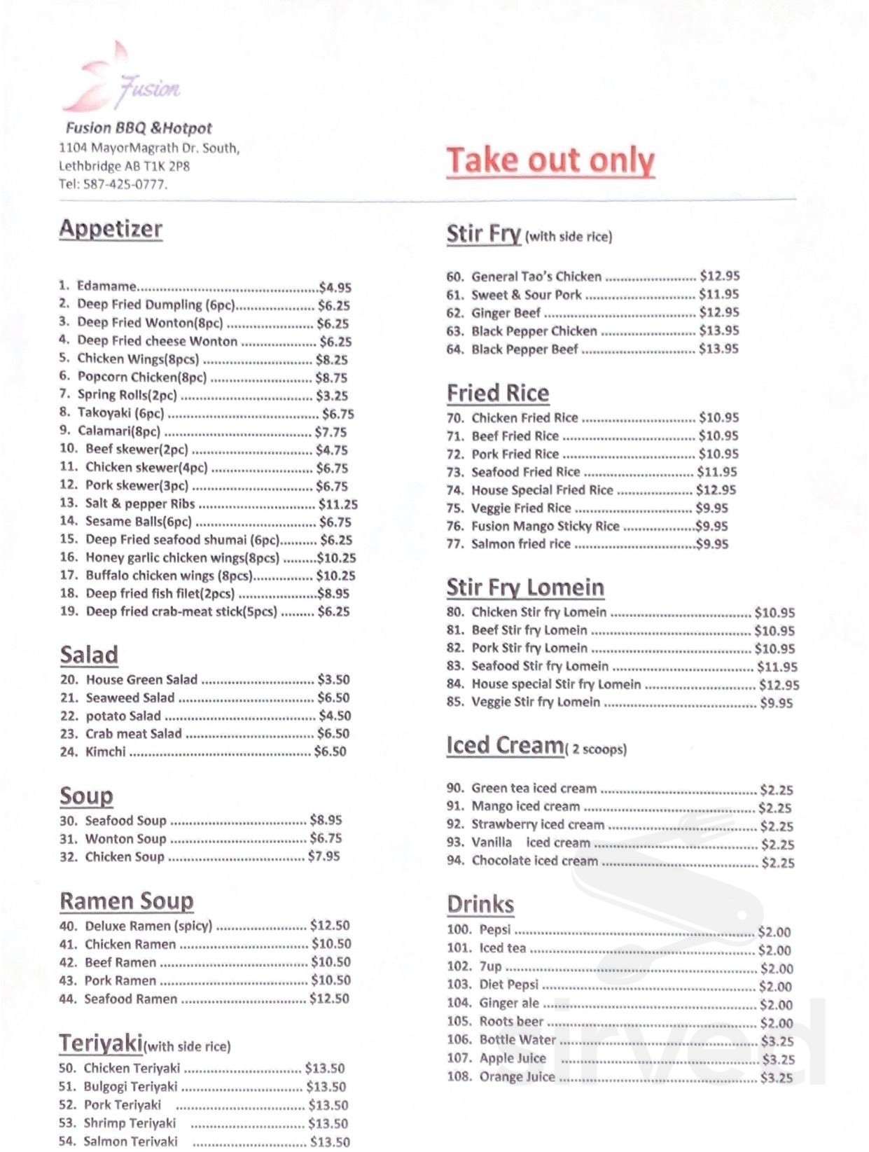 Menu for Fusion BBQ & Sushi All You Can Eat in Lethbridge, AB | Sirved