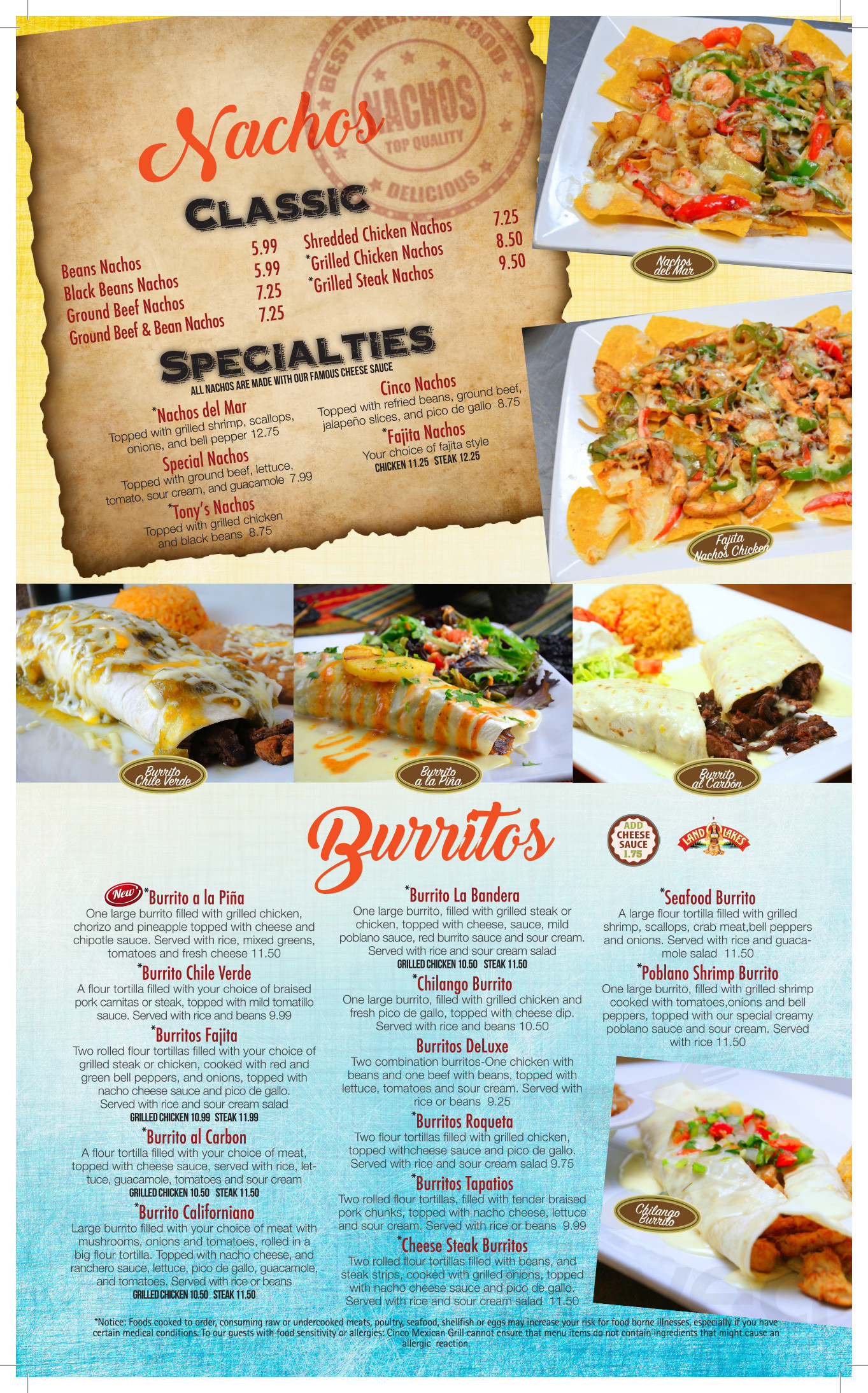 Cinco Mexican Grill and Bar menu in Bluffton, South Carolina, USA