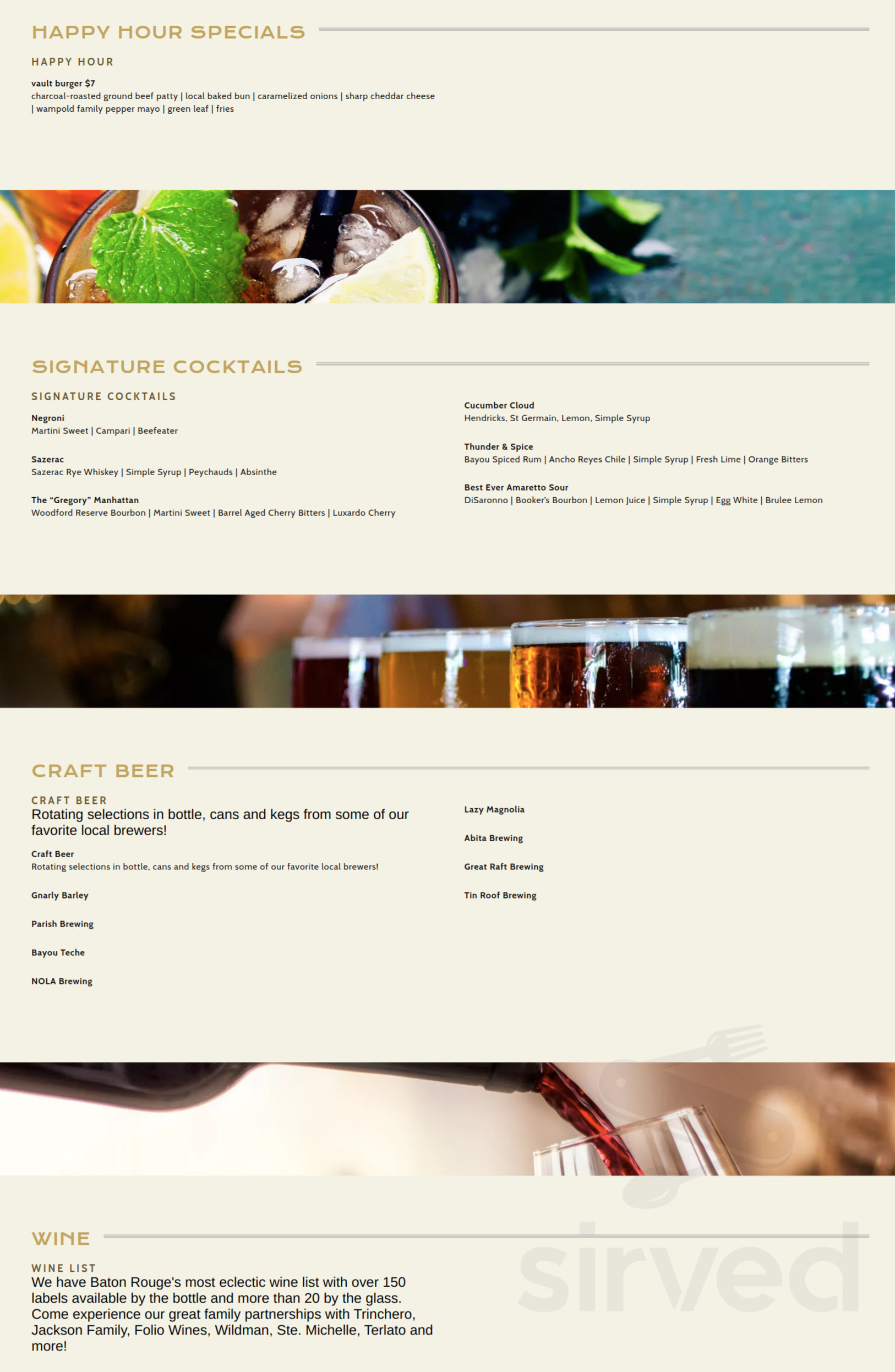 The Gregory menu in Baton Rouge, Louisiana, USA