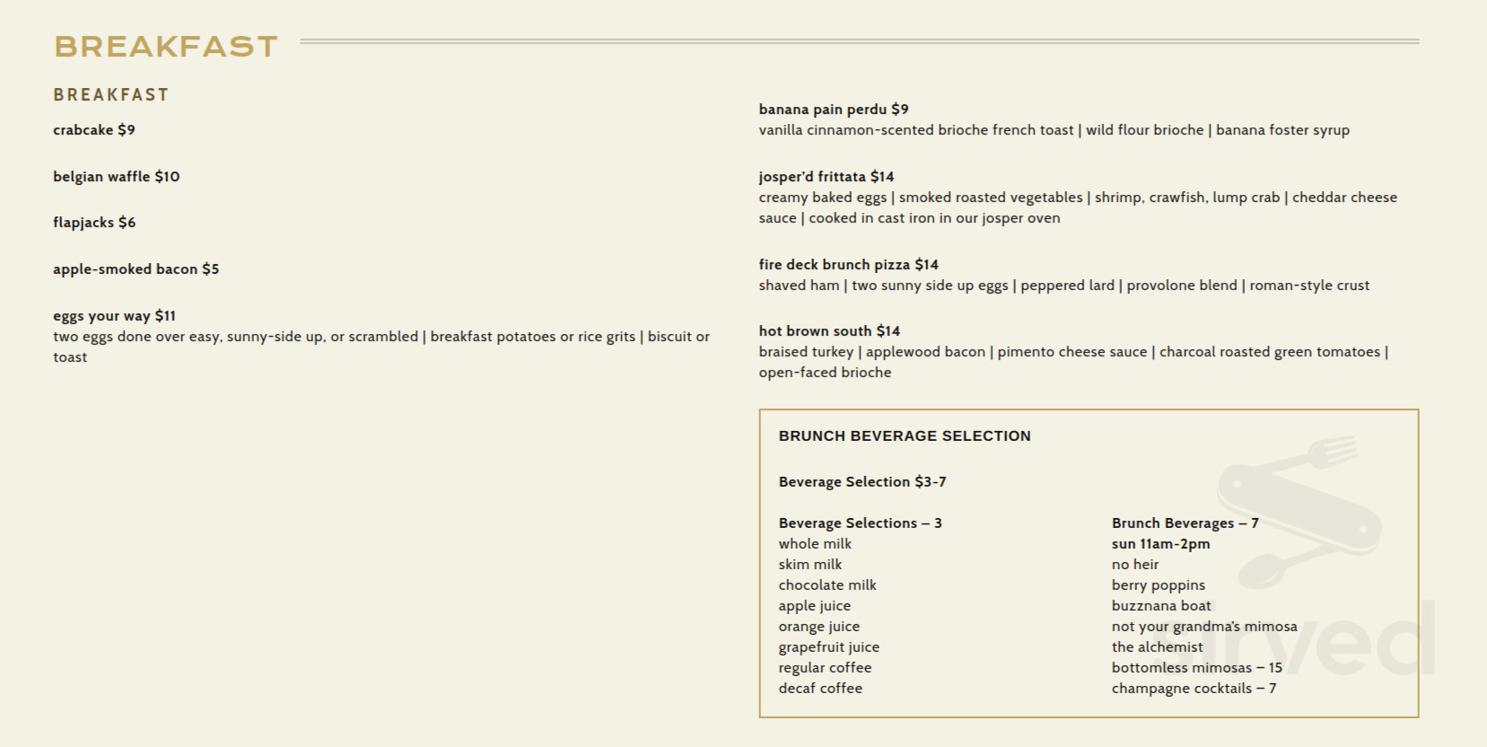 The Gregory menu in Baton Rouge, Louisiana, USA