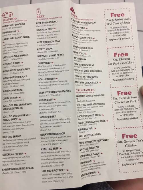 Ho's Chinese Carryout menu in Alexandria, Virginia, USA