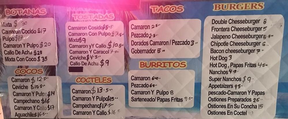 La Frontera 1 menu in Phoenix, Arizona, USA