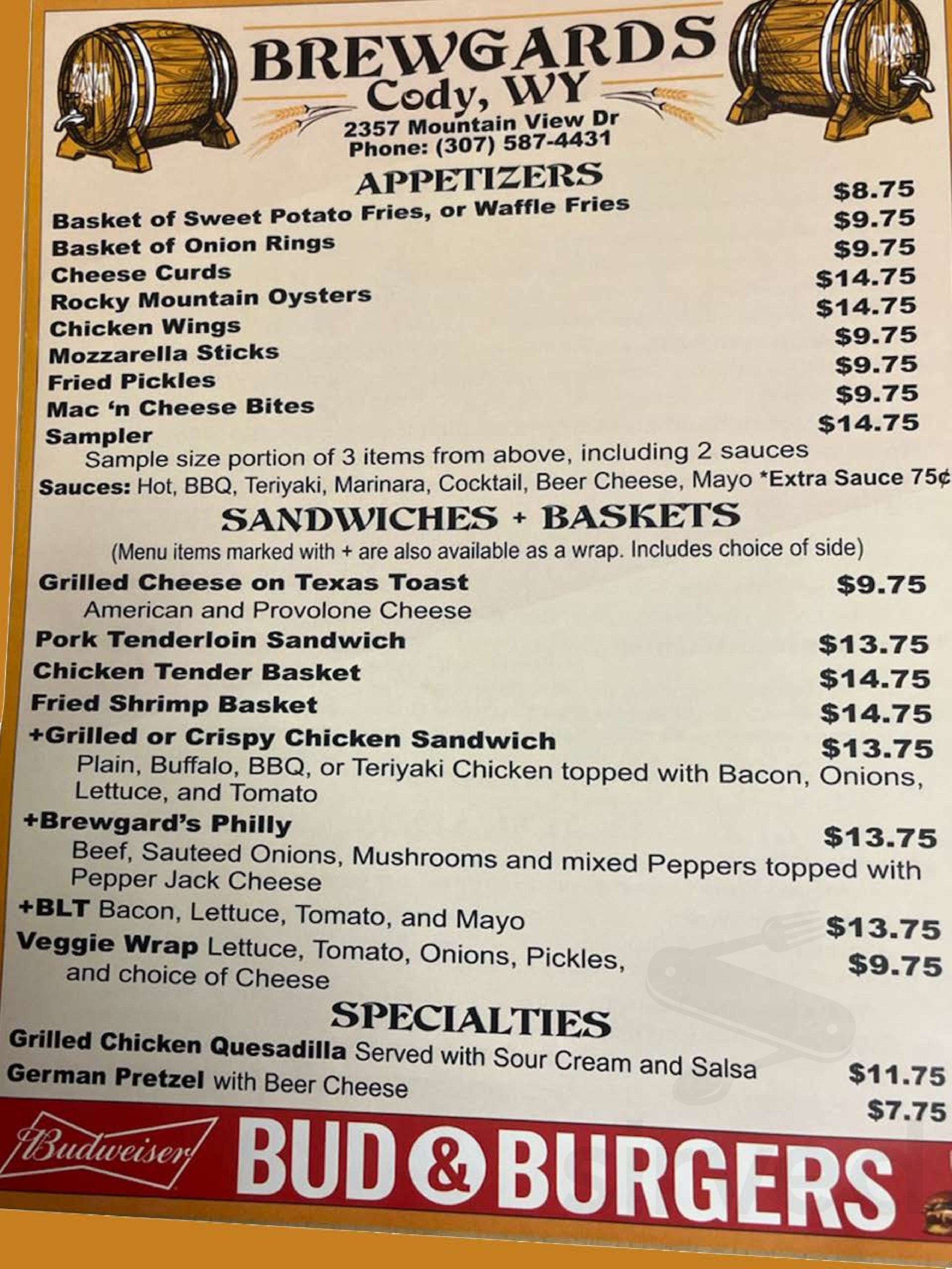 Menu for Brewgards Liquor and Lounge in Cody, WY | Sirved